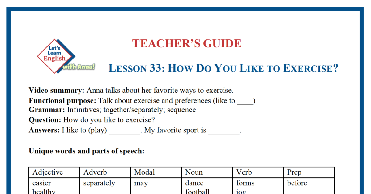 LLE-A Lesson 33: How Do You Like to Exercise?