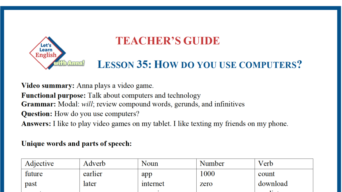 LLE-A Lesson 35: How Do You Use Computers?