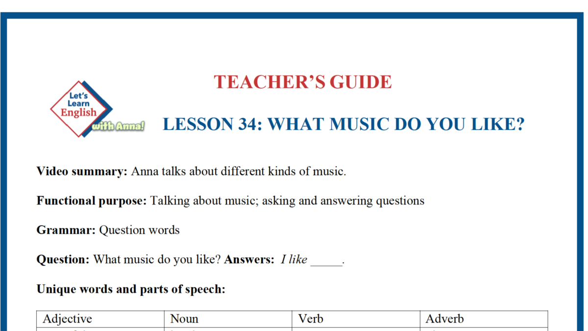 LLE-A Lesson 34: What Music Do You Like?