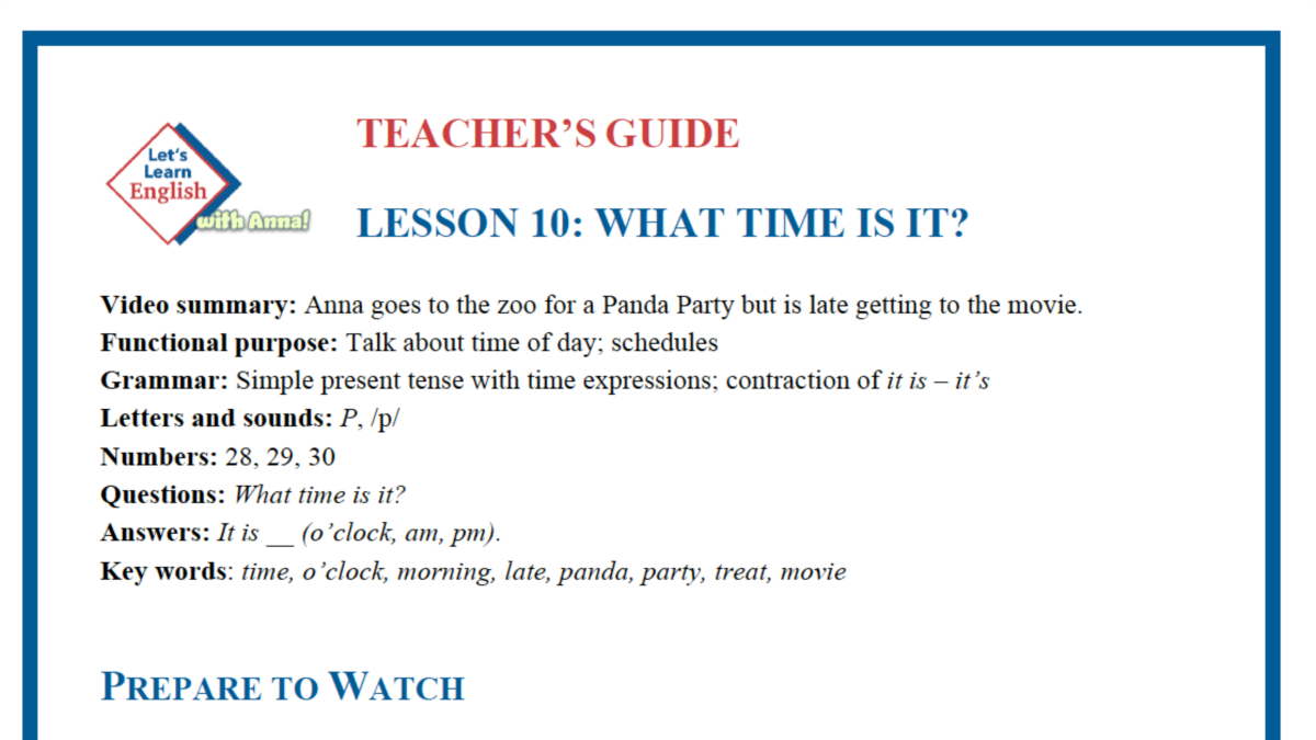 LLE-A Lesson 10: What Time Is It?