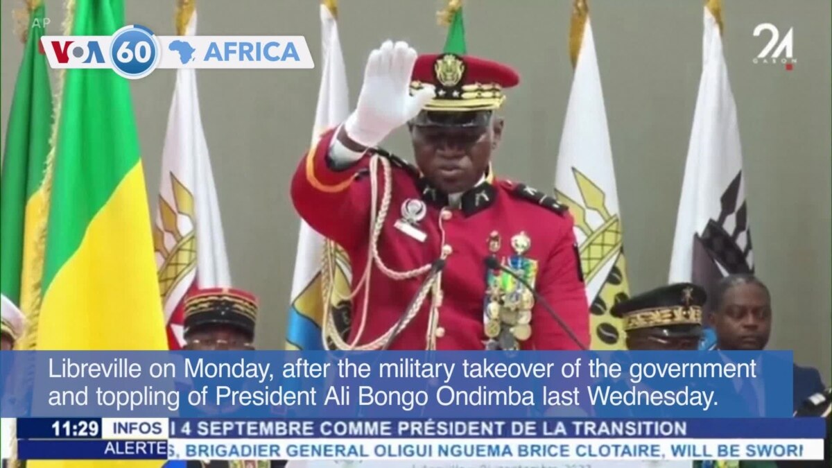 VOA60 Africa - Coup Leader Sworn in as Transitional President in Gabon