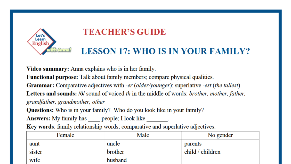 LLE-A Lesson 17: Who Is in Your Family?