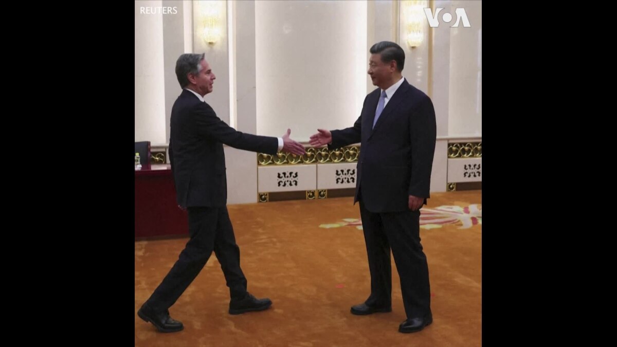 美国国务卿布林肯与中国国家主席习近平在人民大会堂会面