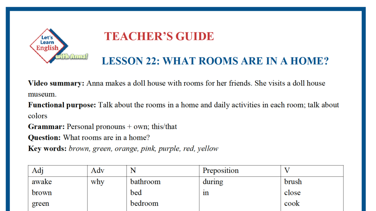 LLE-A Lesson 22: What Rooms Are in a Home?