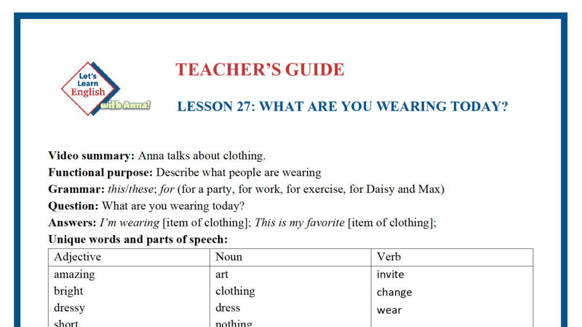 LLE-A Lesson 27: What Are You Wearing Today?
