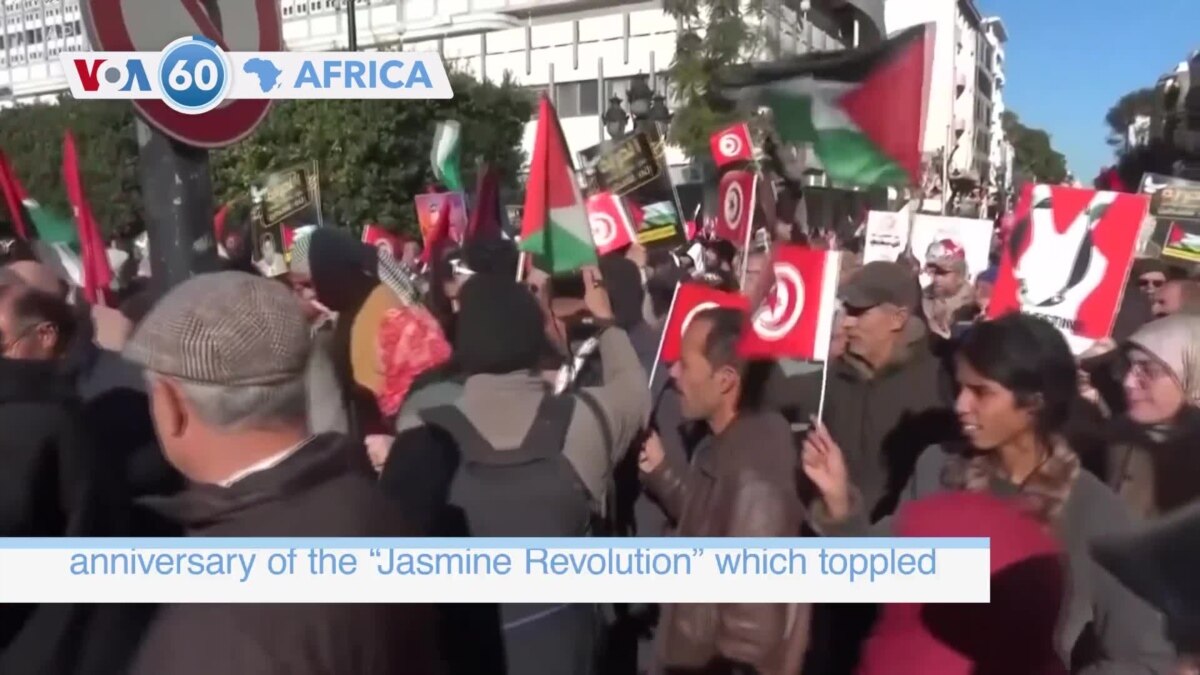VOA60: Tunisians March on Jasmine Revolution Anniversary, and More