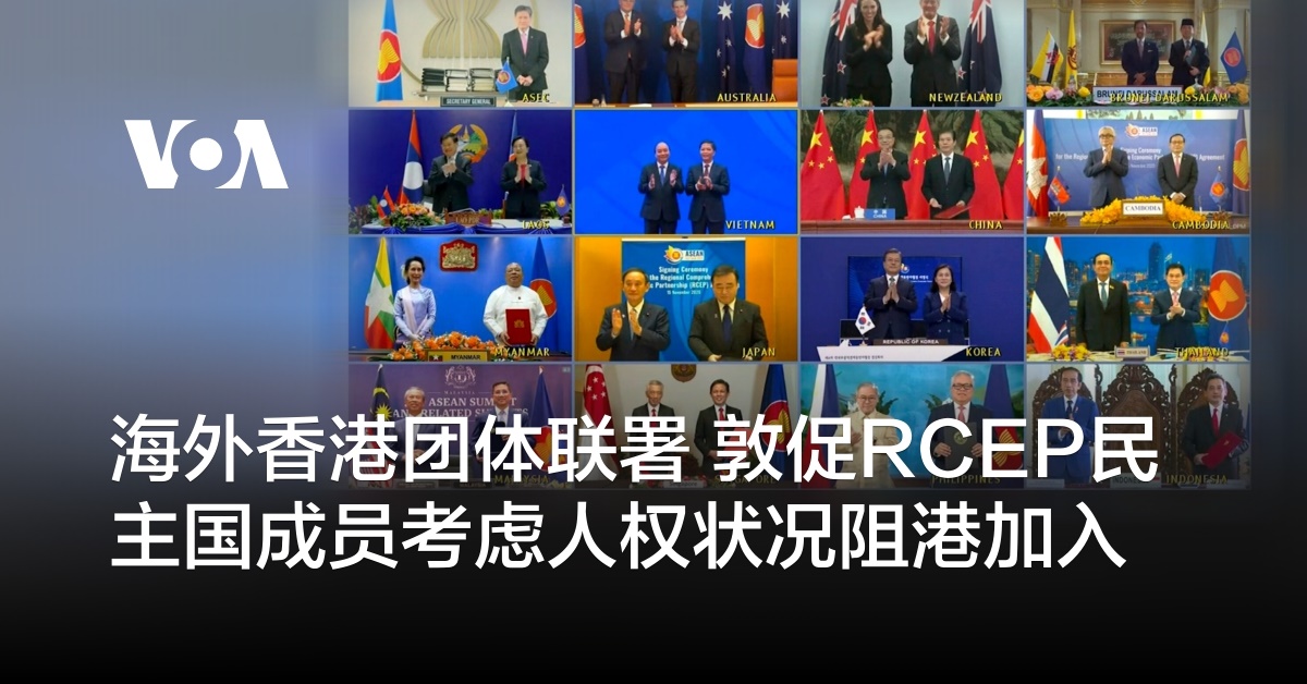 海外香港团体联署 敦促RCEP民主国成员考虑人权状况阻港加入