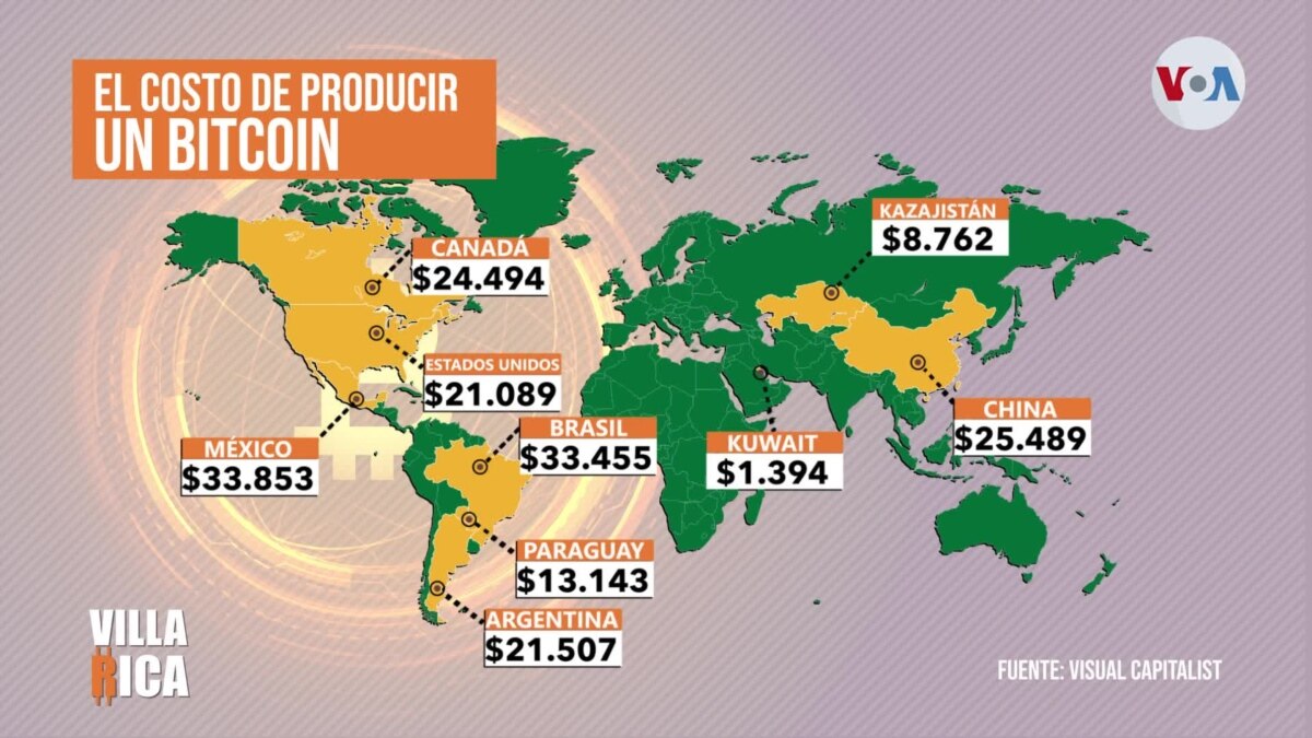 Mapa: El costo de producir un bitcoin en diferentes países del mundo