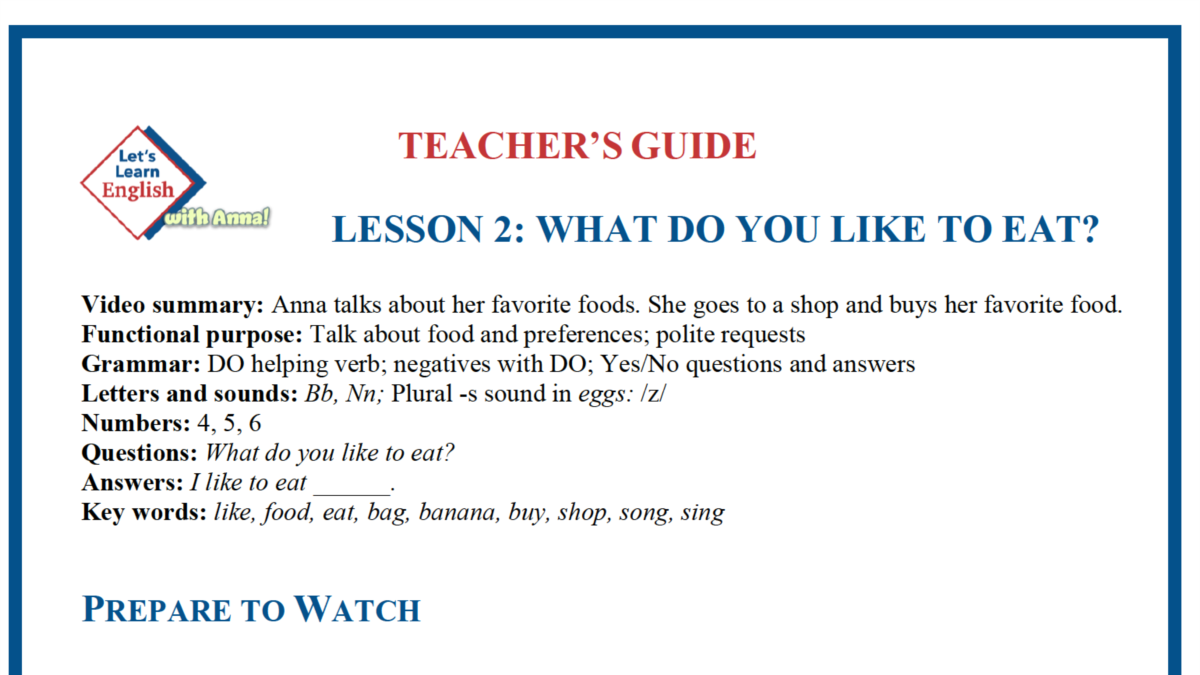 LLE-A Lesson 2: What Do You Like to Eat?