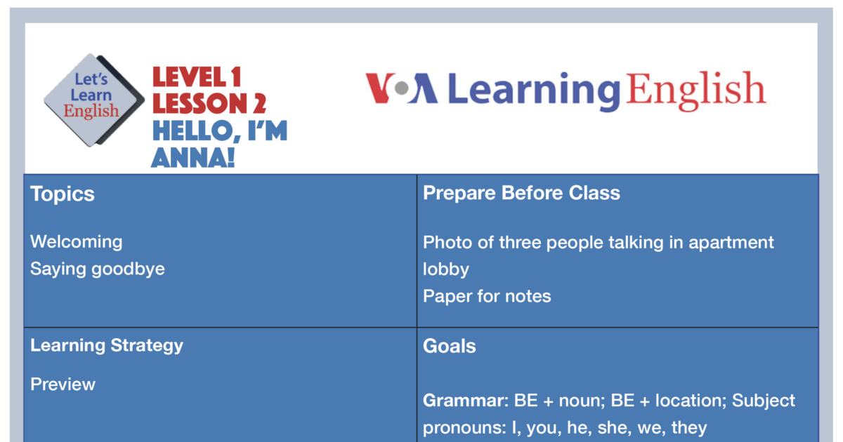 Let's Learn English - Level 1 - Lesson 2