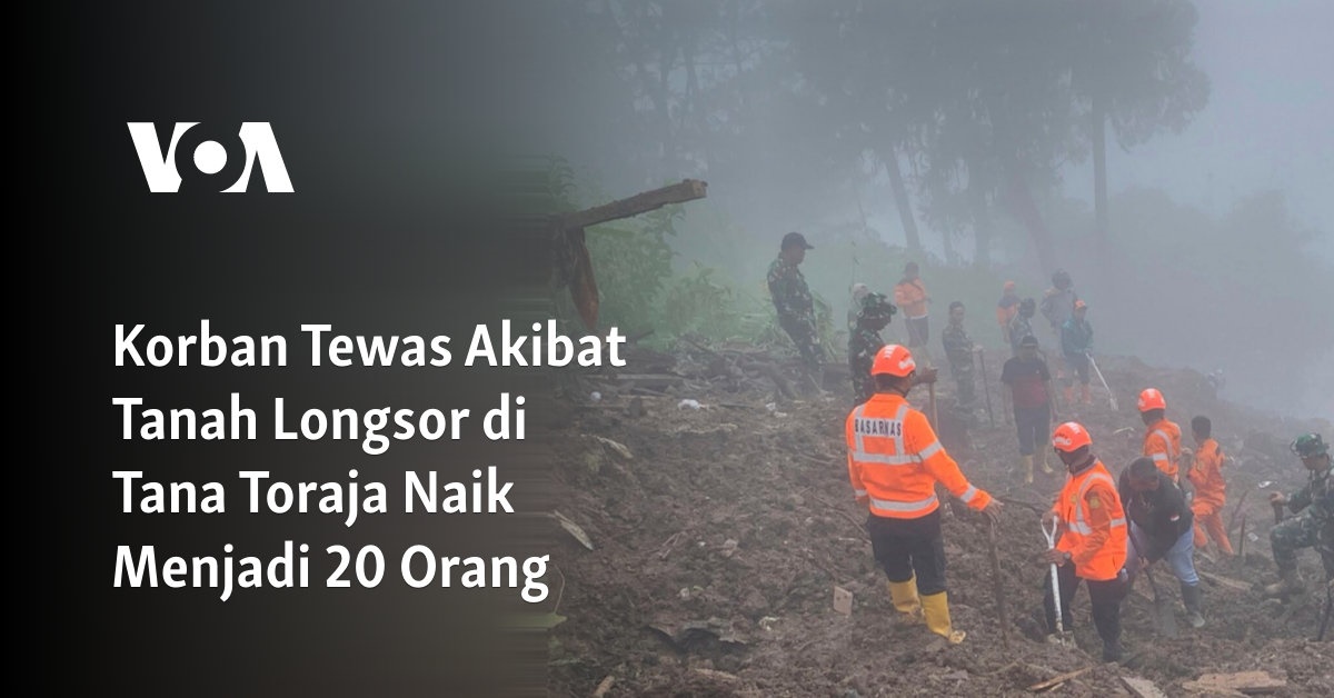 Korban Tewas Akibat Tanah Longsor di Tana Toraja Naik Menjadi 20 Orang