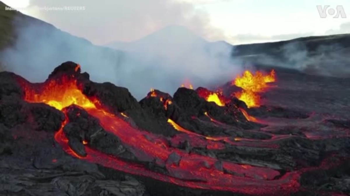 Smoke and Lava Spew From Icelandic Volcano