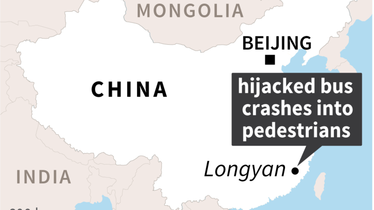Eight Killed in China as Hijacked Bus Crashes into Pedestrians