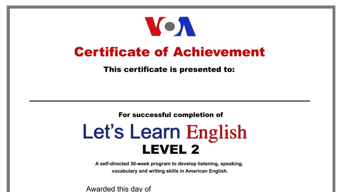 Let s Learn English Level 2 Certificate Of Completion