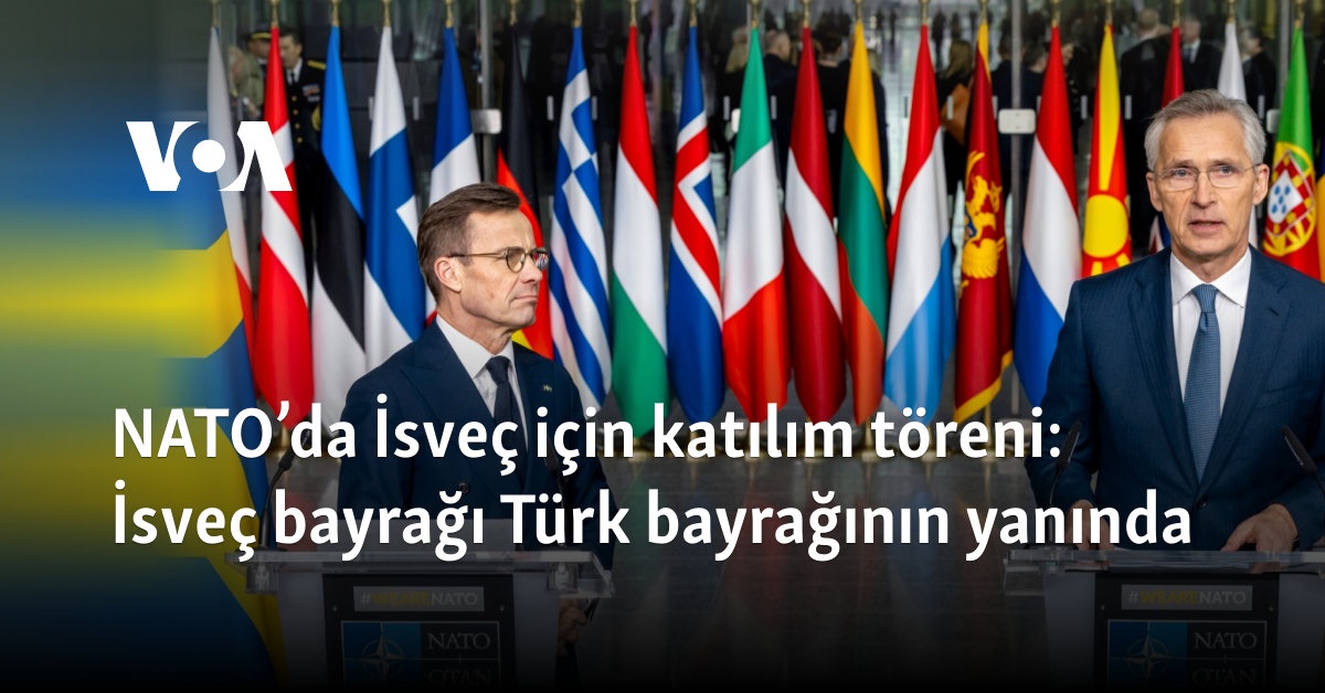 NATO’da İsveç için katılım töreni: İsveç bayrağı Türk bayrağının yanında