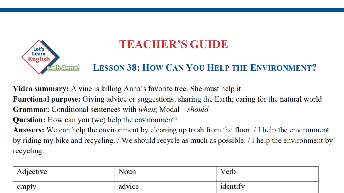 LLE-A Lesson 38: How Can You Help the Environment?
