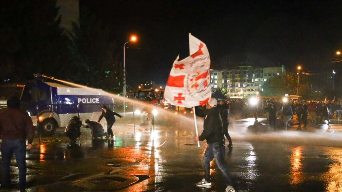 Georgian Police Fire Water Cannon at Protesters Who Claim Polls Were Rigged